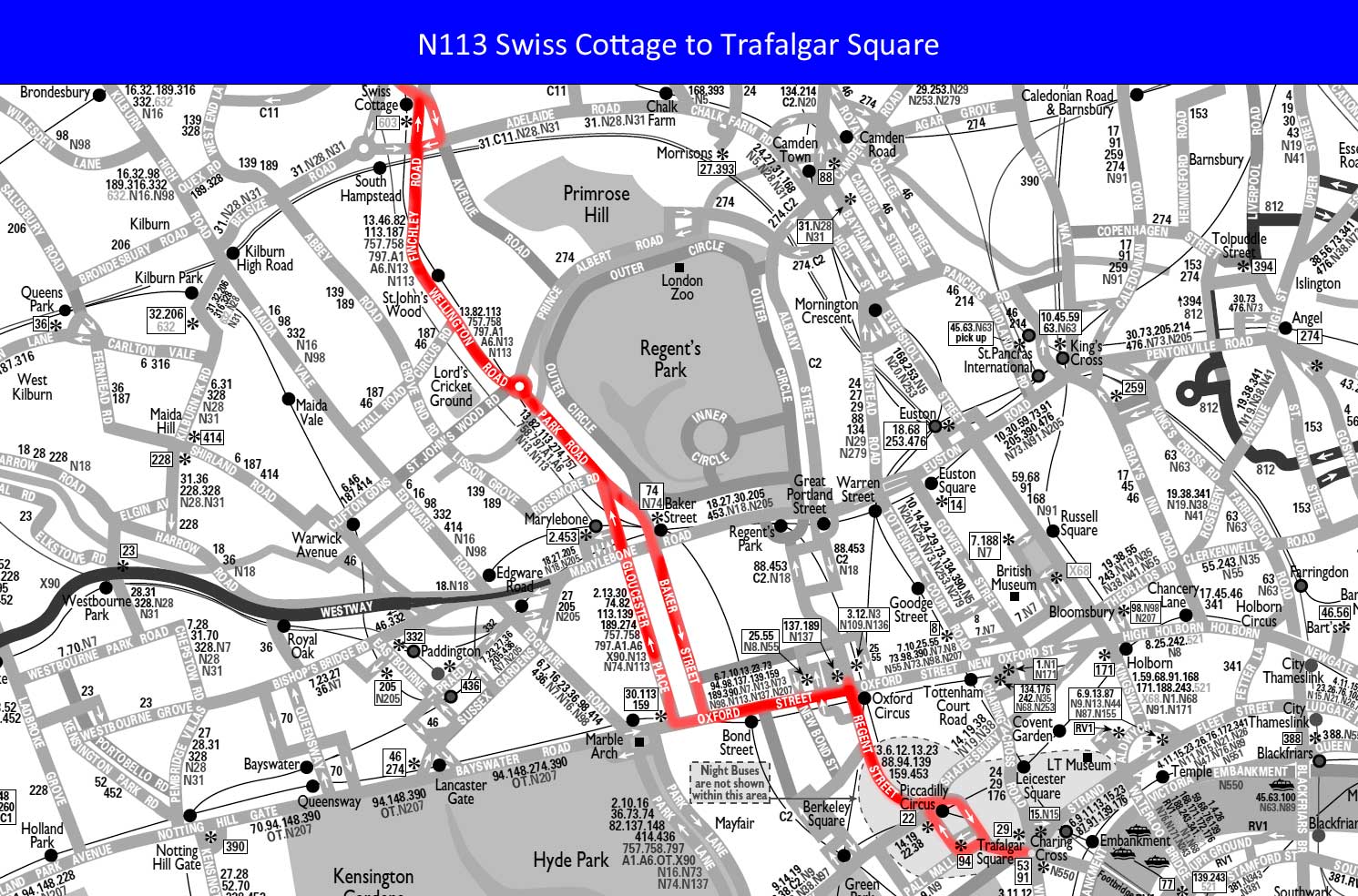 N113 Bus Route Map - Marcus Reid